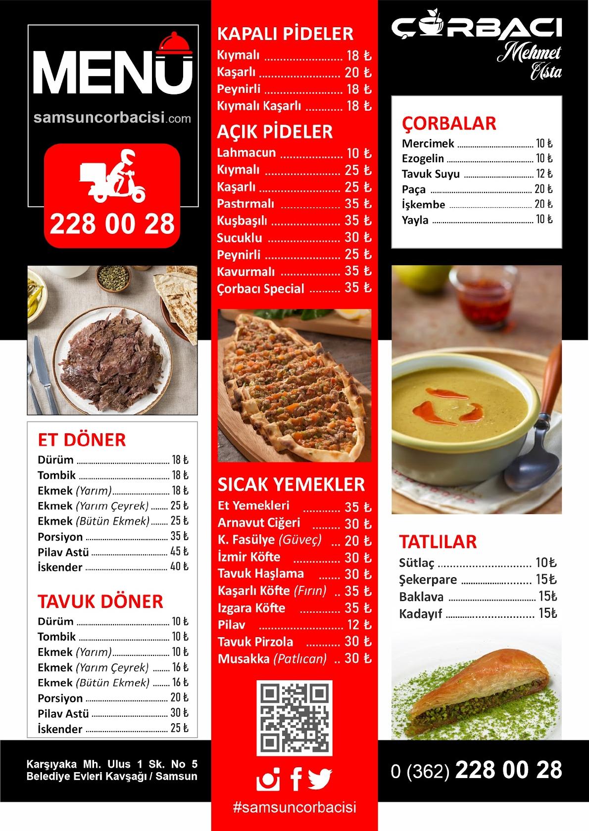 Menu at Samsun Çorbacısı, Samsun