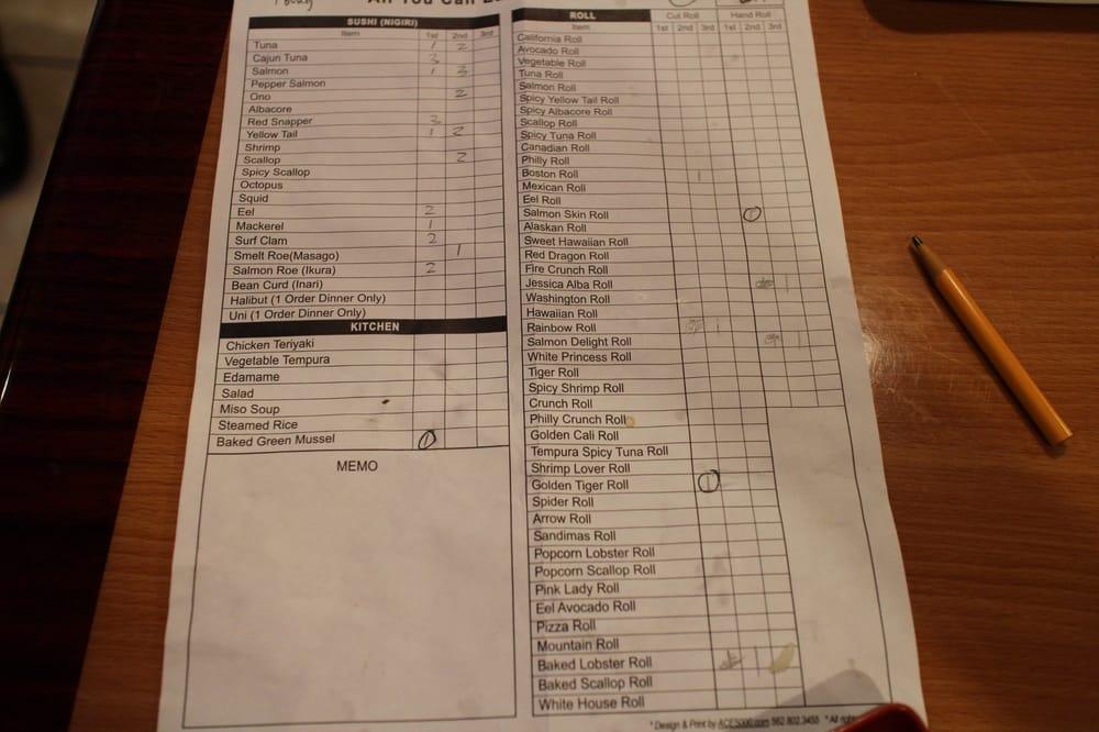 Menu at Show Sushi restaurant, San Dimas