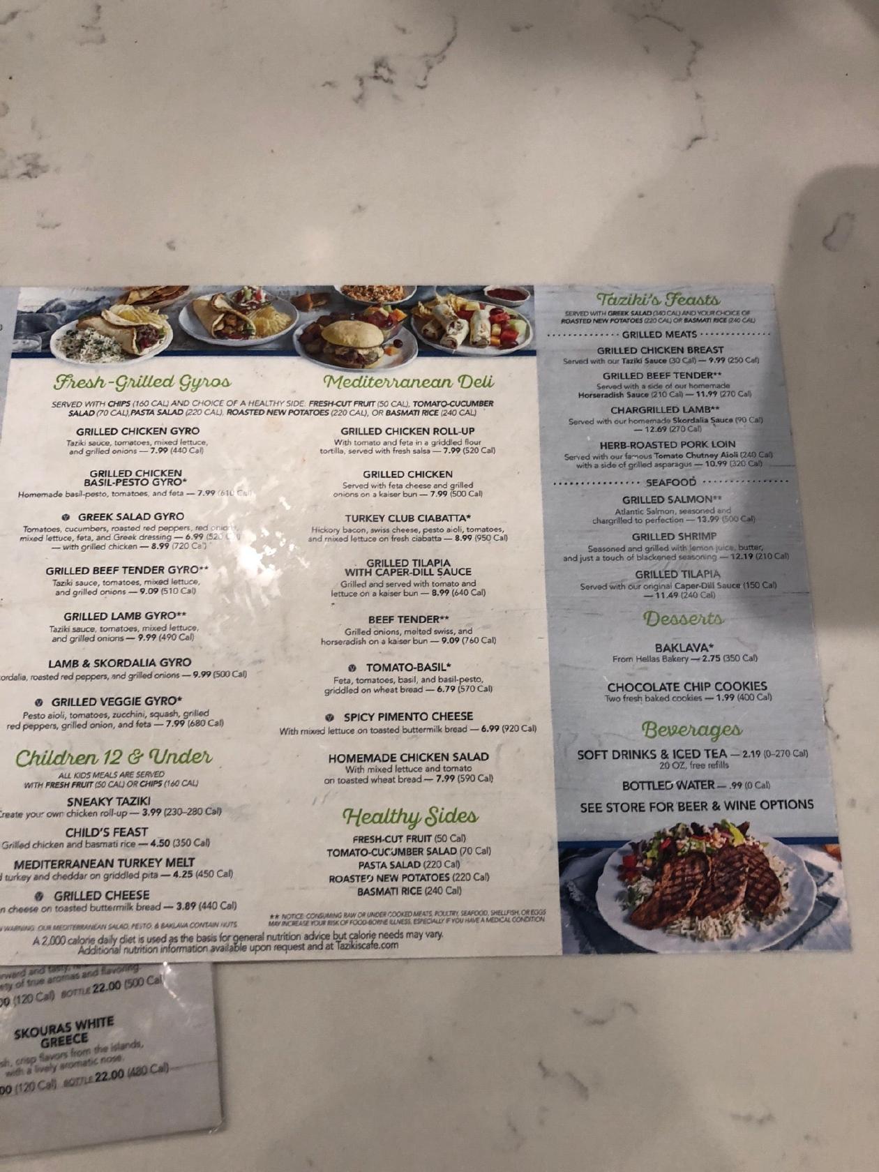 Menu at Taziki's Mediterranean Cafe - Florence, Florence, 261 Cox Creek ...