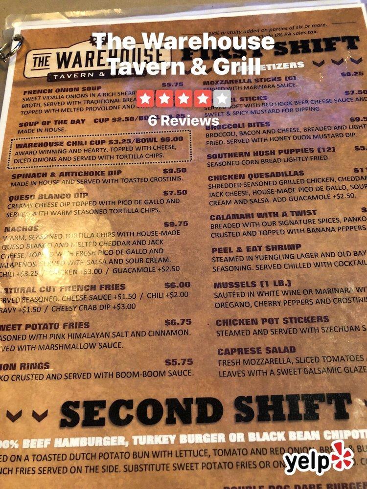Menu at The Warehouse Tavern & Grill pub & bar, USA