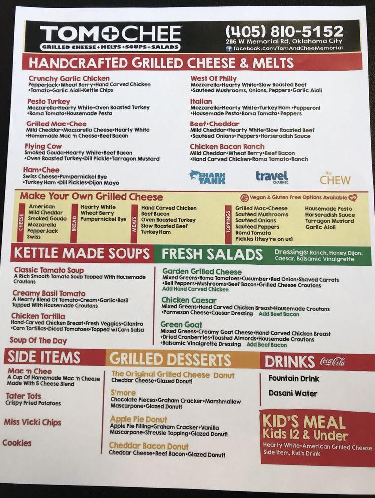Menu at Tom & Chee restaurant, Oklahoma City, W Memorial Rd