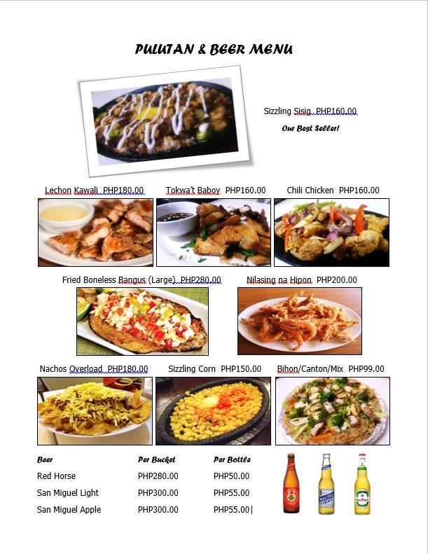 Menu at Kalye Nueve Kantina pub & bar, Quezon City