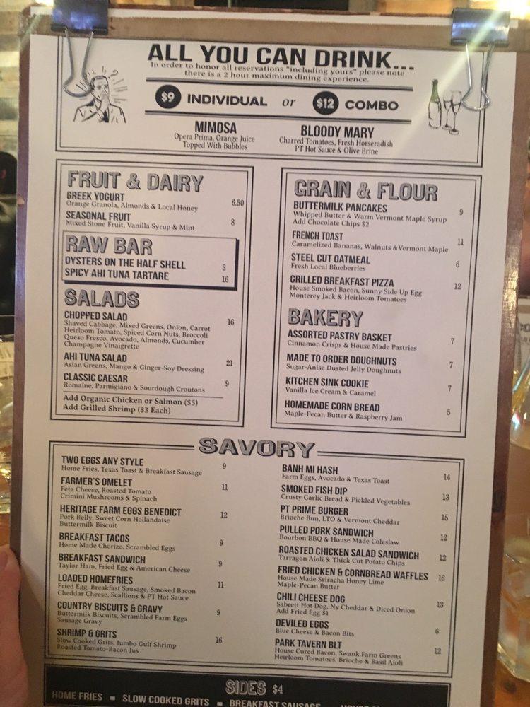 Menu at Park Tavern pub & bar, Delray Beach