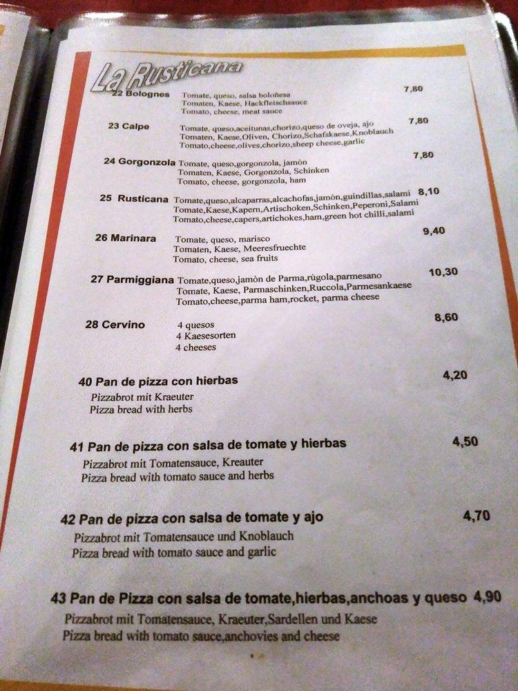 Menu at Pizzeria La Rusticana, Calp