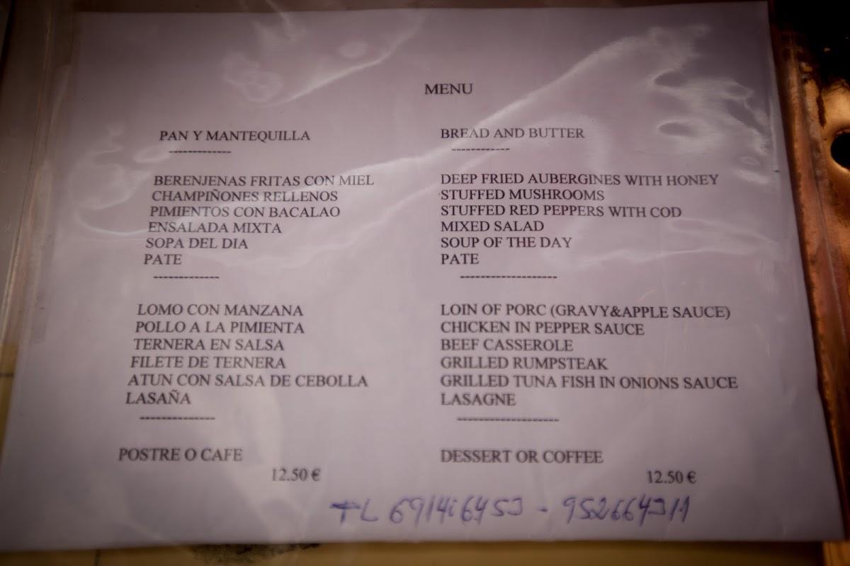 Menu at Restaurante El Río, Fuengirola
