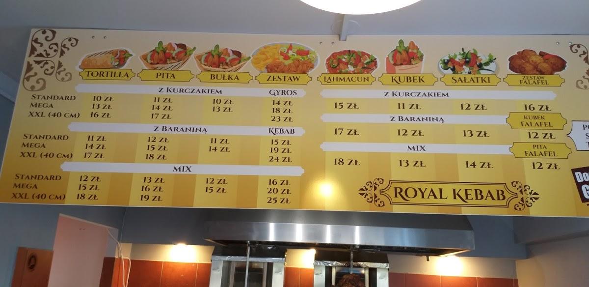 Menu at Royal Kebab restaurant, Wrocław
