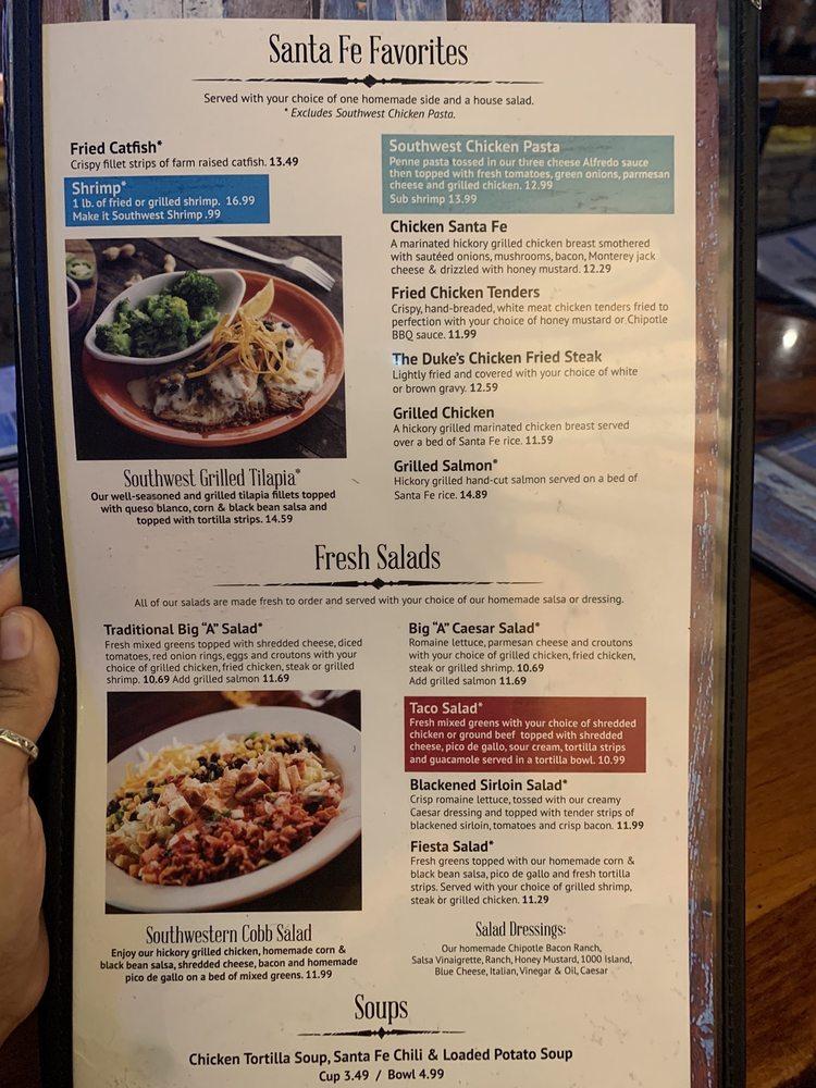 Menu at Santa Fe Cattle Company steakhouse, Fort Payne