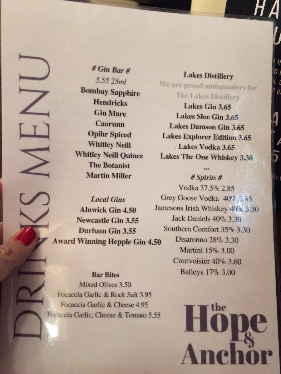 Menu at The Hope & Anchor Hotel pub & bar, Alnmouth