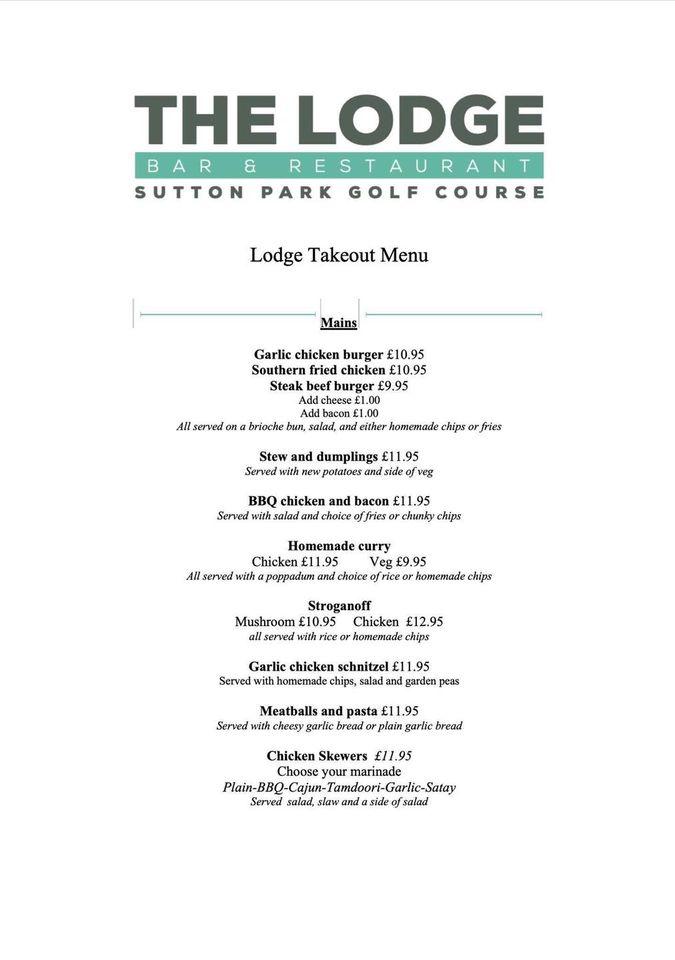 Menu at The Lodge Bar & Grill - Sutton Golf Course, Hull, The Lodge