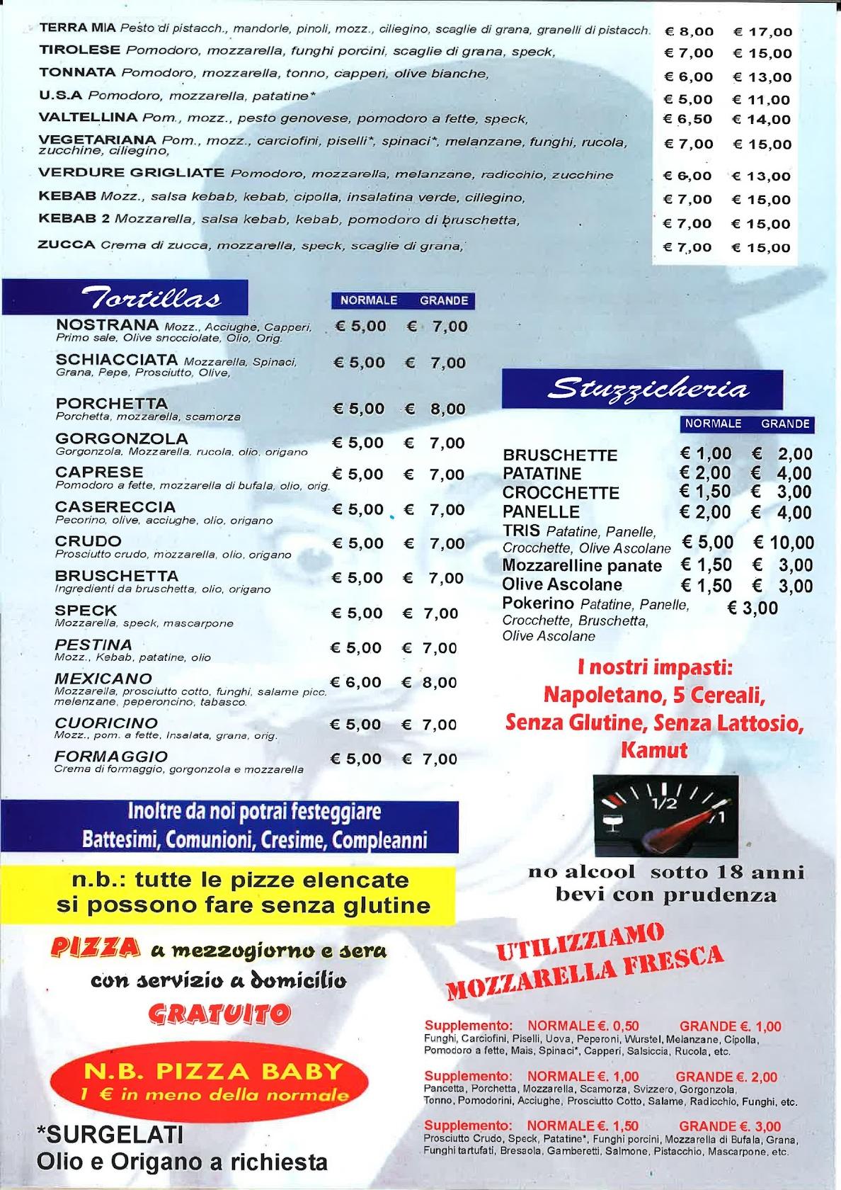 Carta del restaurante Totò e Peppino, Caltanissetta