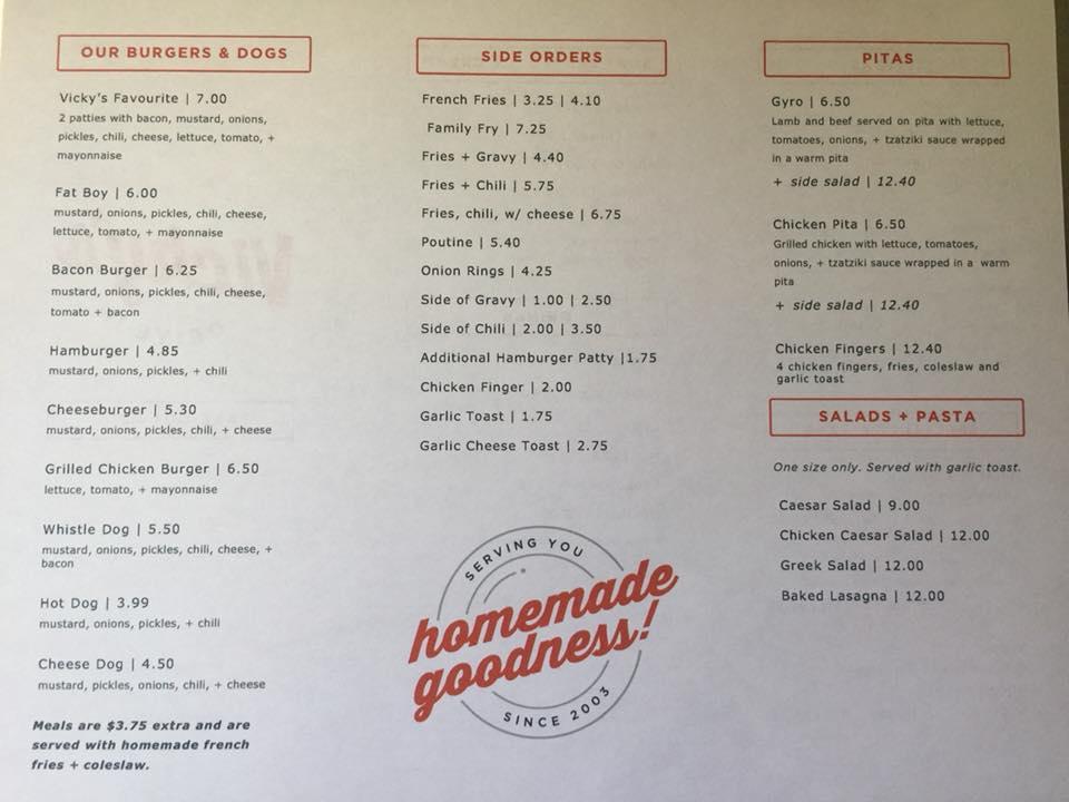 Menu at Vicky's Drive Inn restaurant, Ste. Anne