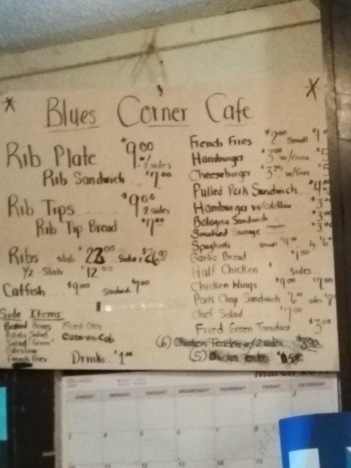 Menu at Blues Corner Cafe, Indianola