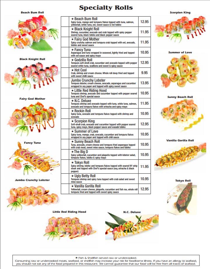 Menu at Calabash Gourmet And Sushi Bar, Calabash, Beach Dr SW