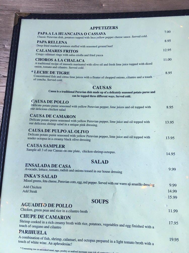 Menu at El Inka Grill restaurant, Orlando, Dr Phillips Blvd