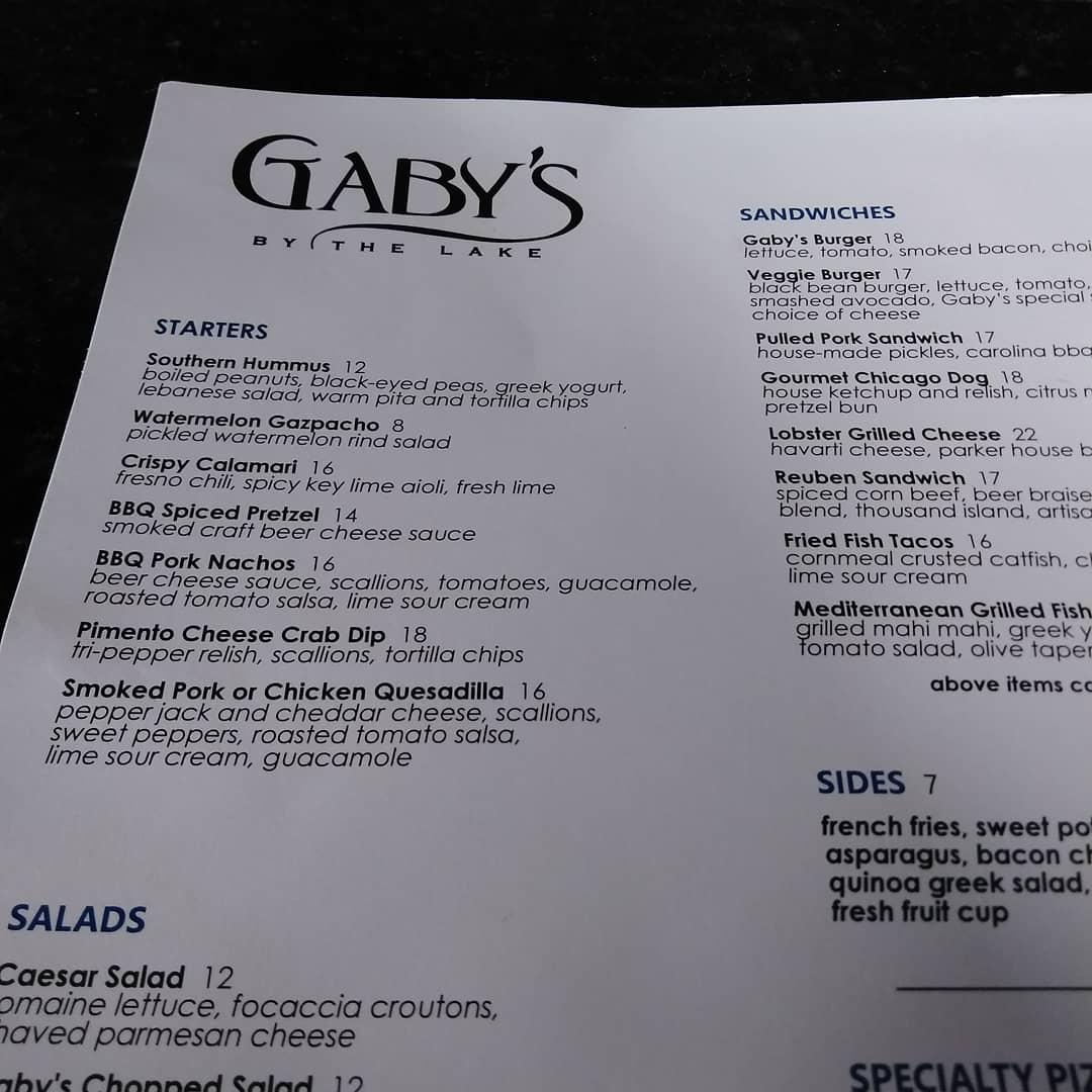 Menu at Gaby's by the Lake pub & bar, USA