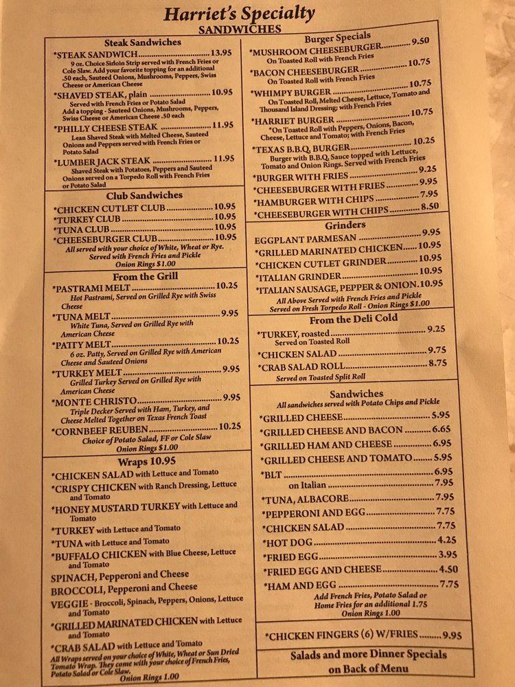 Menu at Harriet's Kitchen restaurant, Cranston