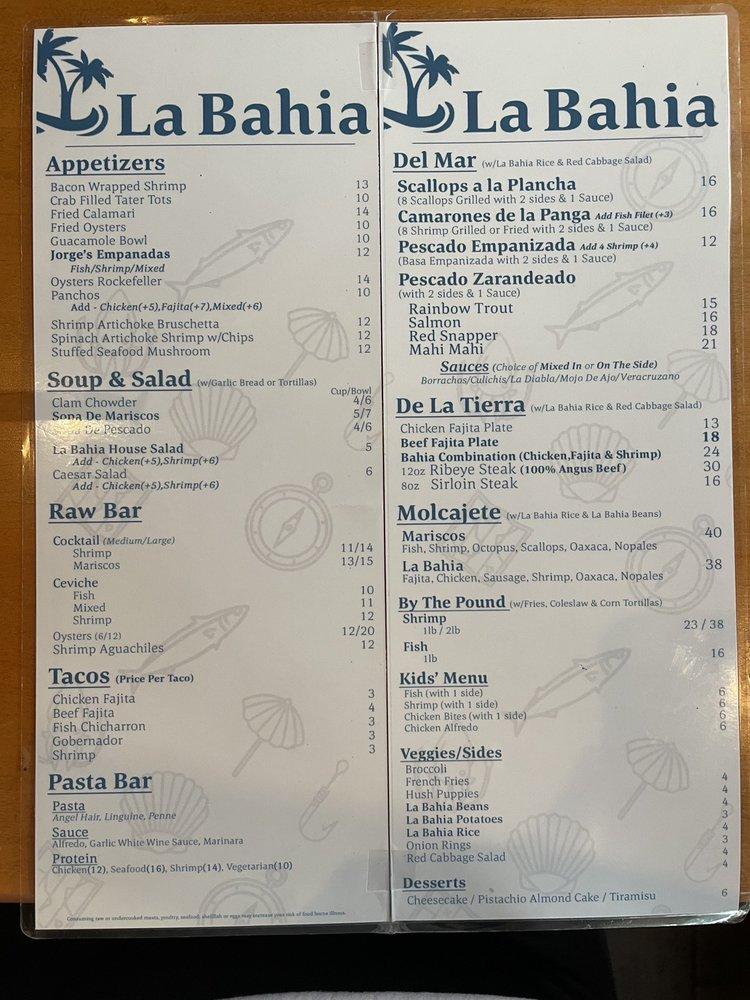 Menu at La Bahia pub & bar, McAllen