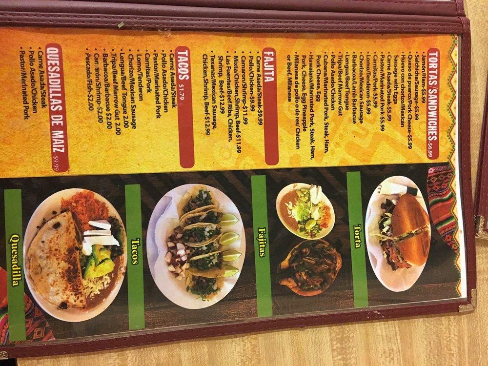 Carta del restaurante Las Fuentes, Knoxville