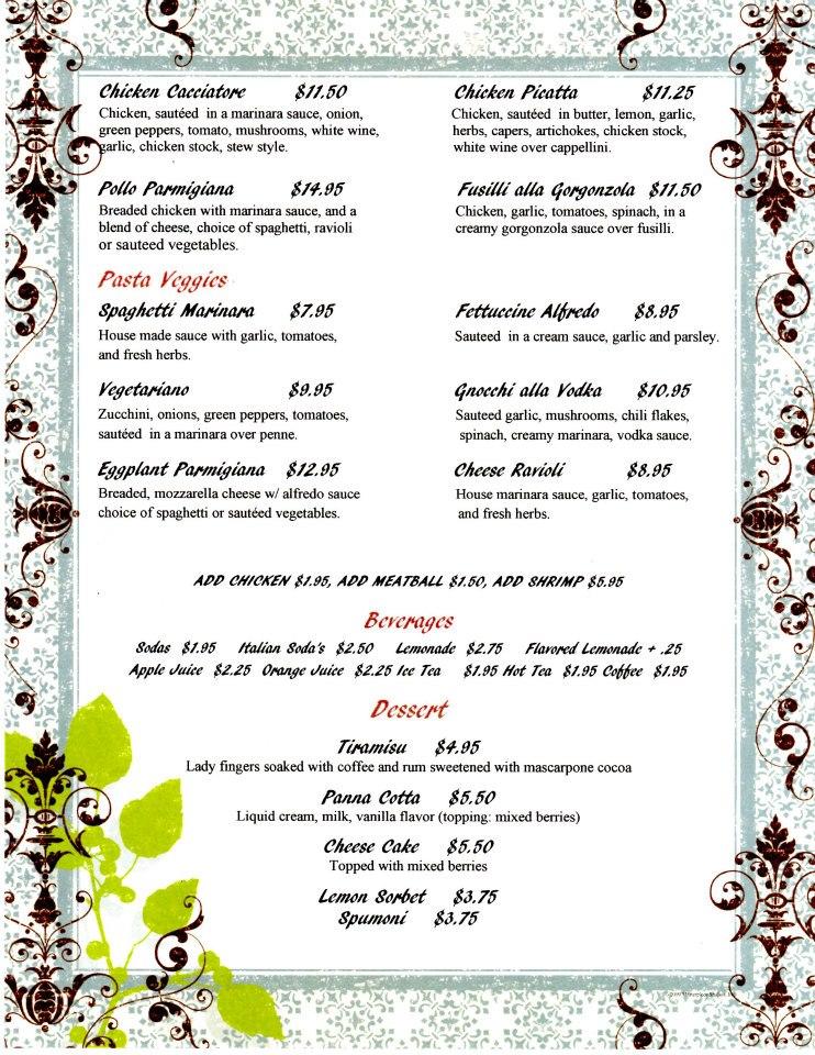 Menu at Mangiare Italian Restaurant, Independence
