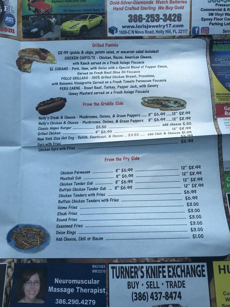 Menu at Nelly's Deli restaurant, Daytona Beach