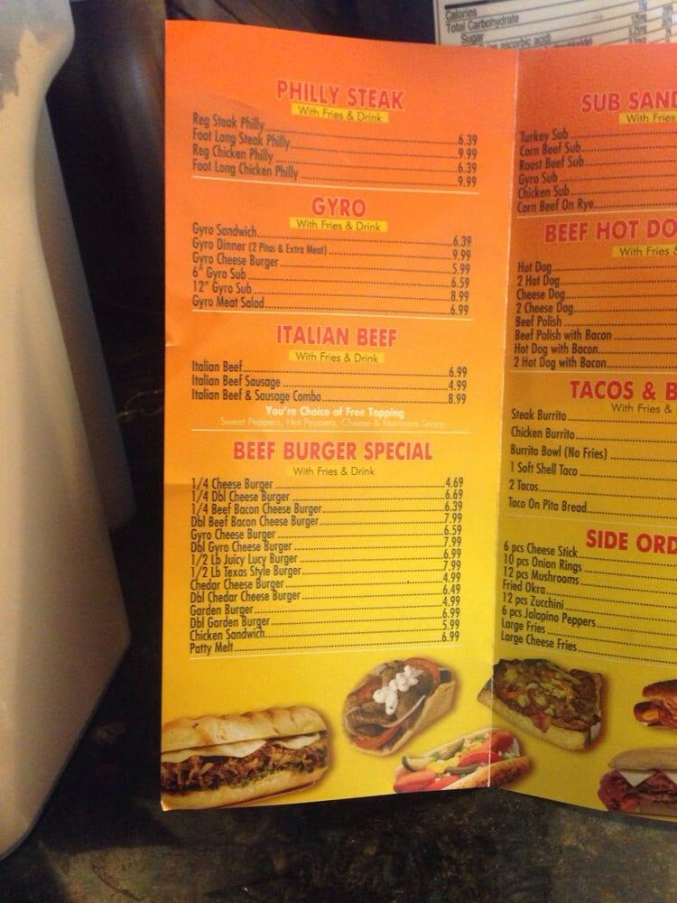 Menu at Papa's Philly restaurant, Chicago