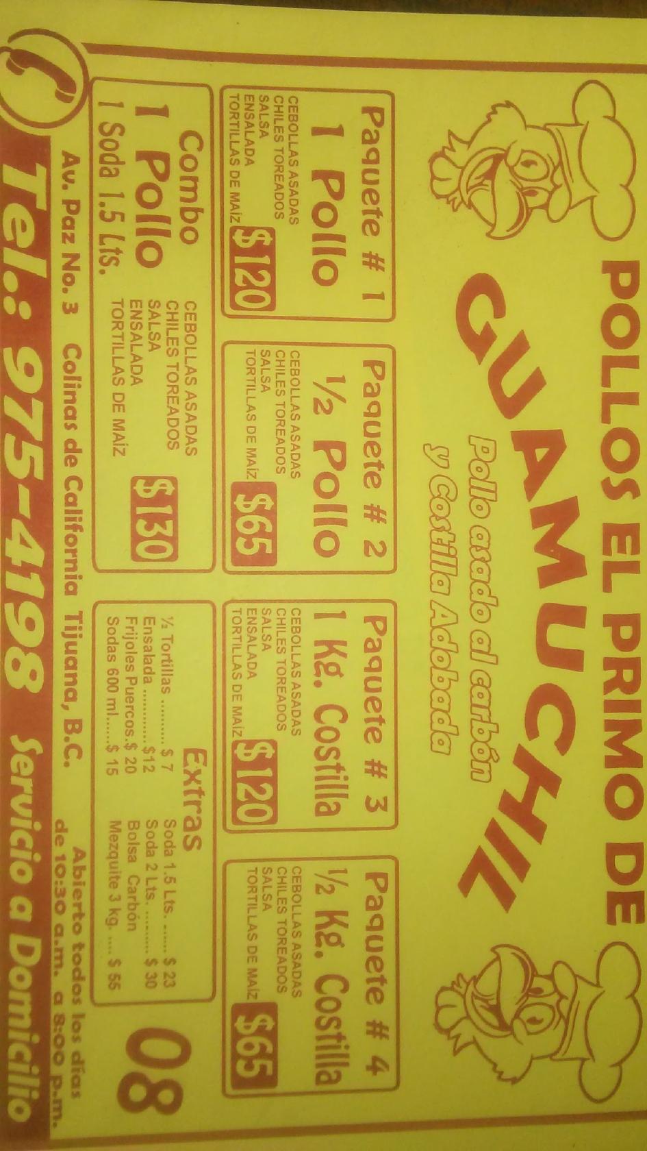 Carta del restaurante Pollos el Primo del Guamuchi, Tijuana, La Paz 3A