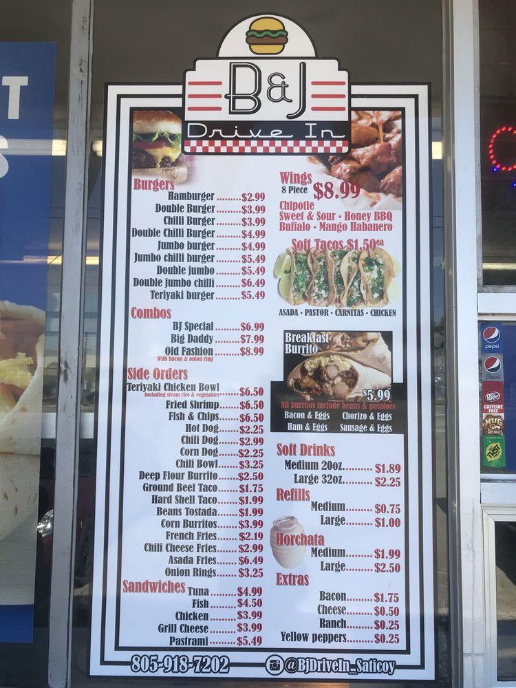 Menu at B&J Drive - In restaurant, Ventura