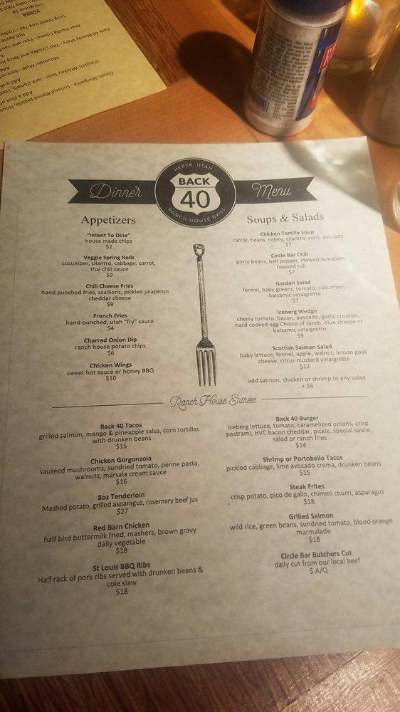 Menu at Back 40 Ranch House Grill pub & bar, Heber City