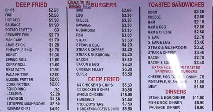 Menu at Chicken Shack restaurant, Porirua