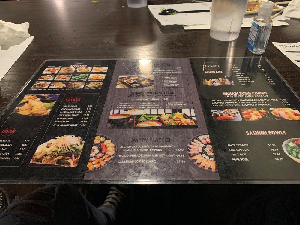 Menu at Hanabi Sushi restaurant, Victorville