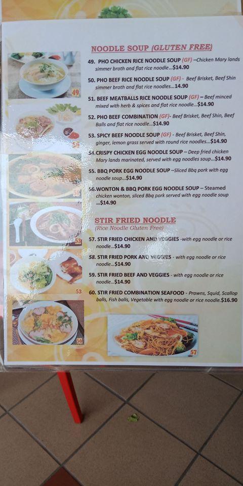 Menu at Pho house traditional Vietnamese food restaurant, Berserker