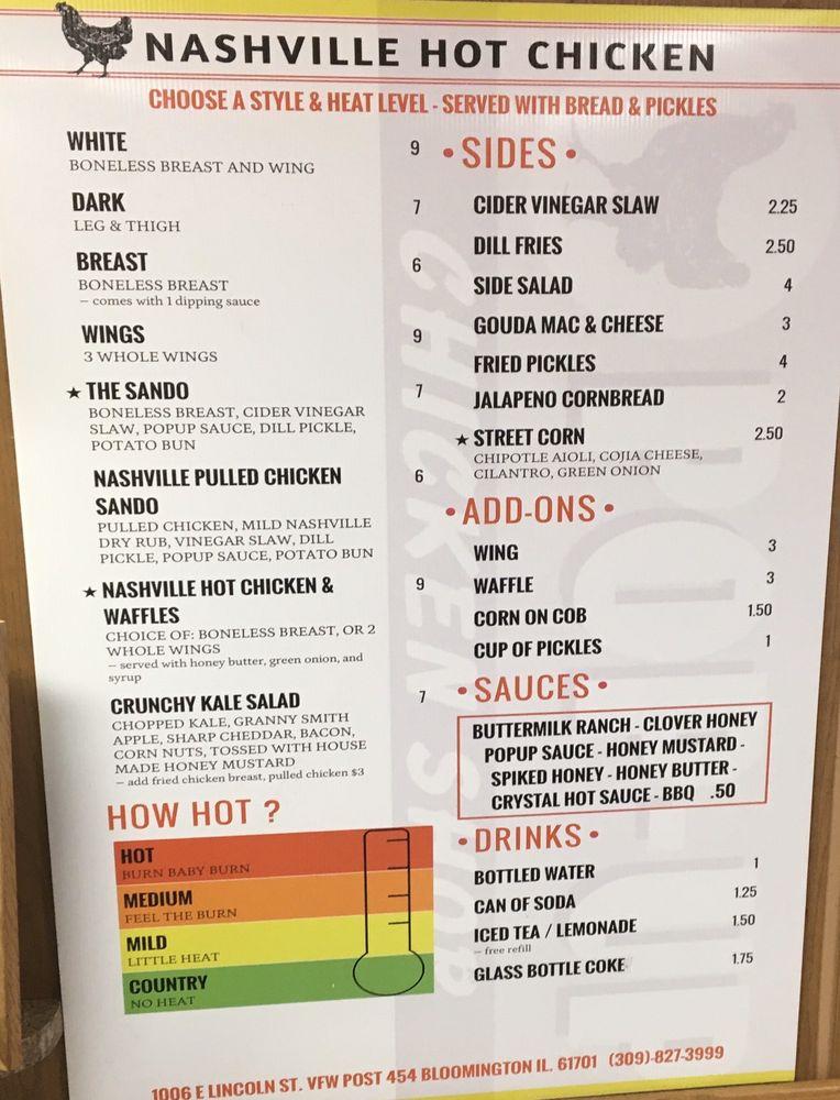 Menu at Pop-Up Chicken Shop restaurant, Bloomington