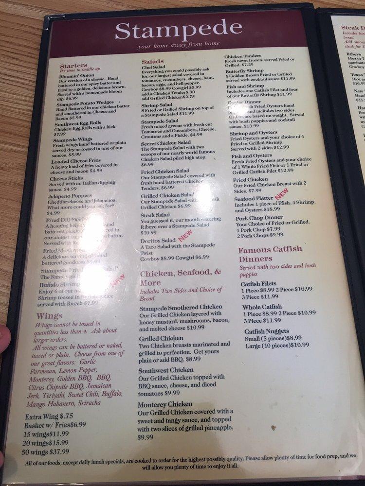 Menu at Stampede Steakhouse, Talladega