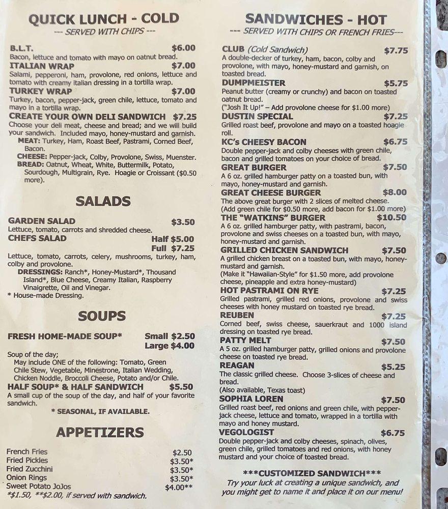 Menu at Alpine Alley restaurant, Mountainair