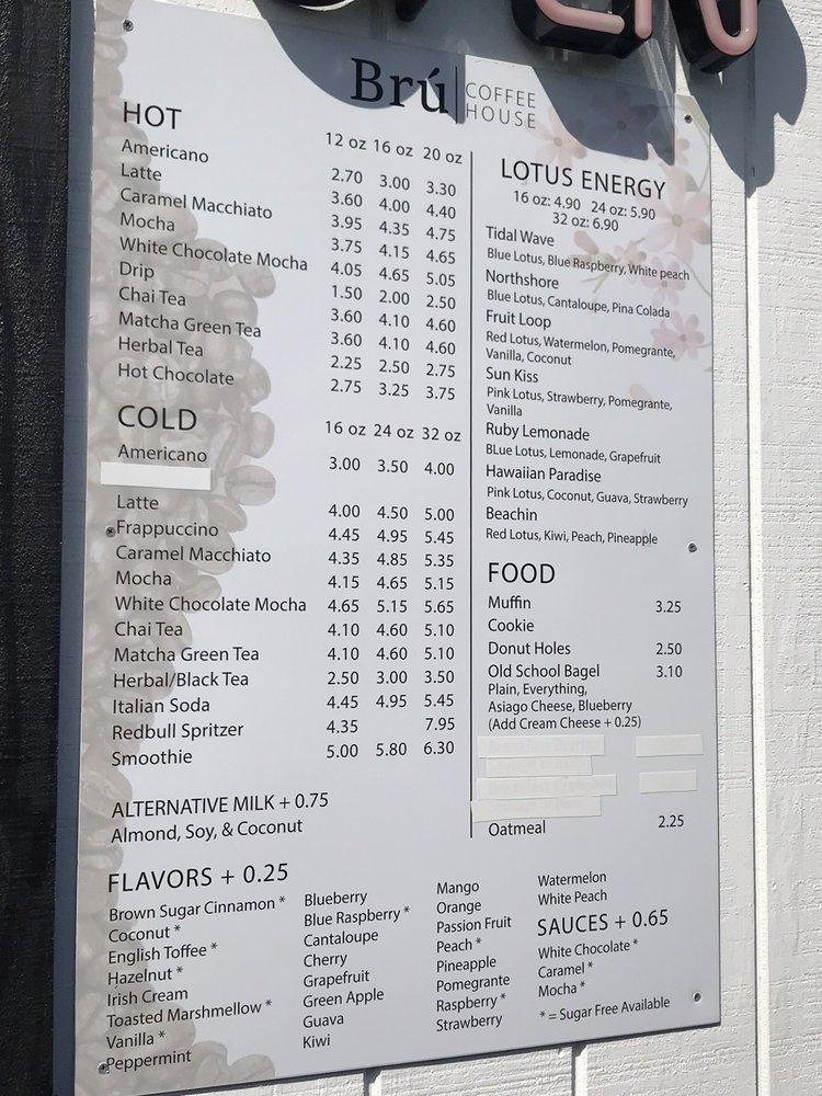 Menu at Bru Coffee House, Owasso