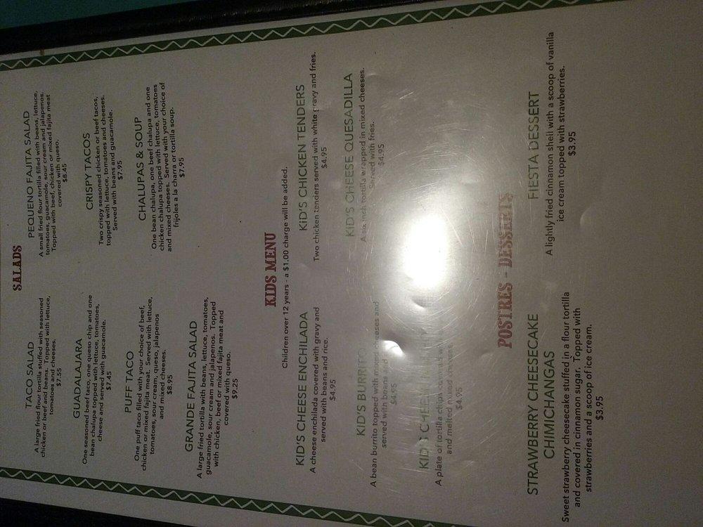 Menu at Martin's Mexican Restaurant, Jasper