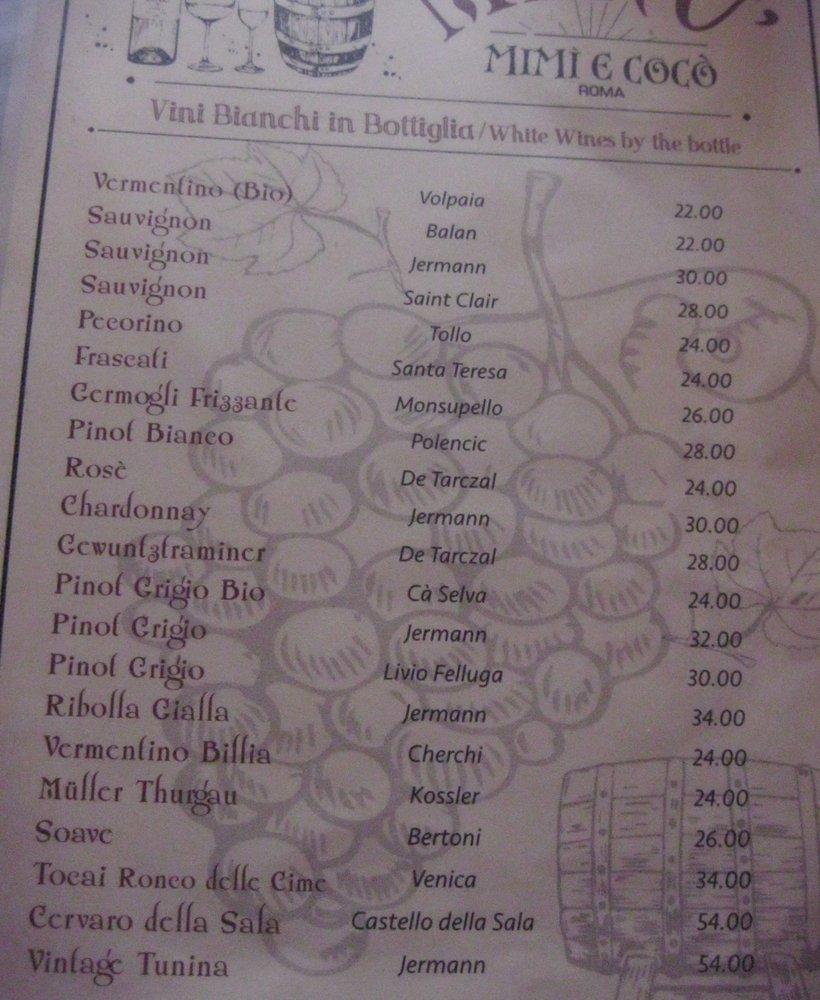 Menu da Mimì e Coco pub & bar, Roma, Via del Governo Vecchio