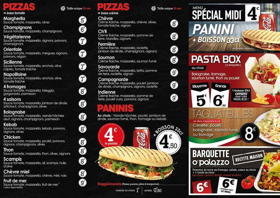 Menu at O'Palazzo restaurant, Louvroil