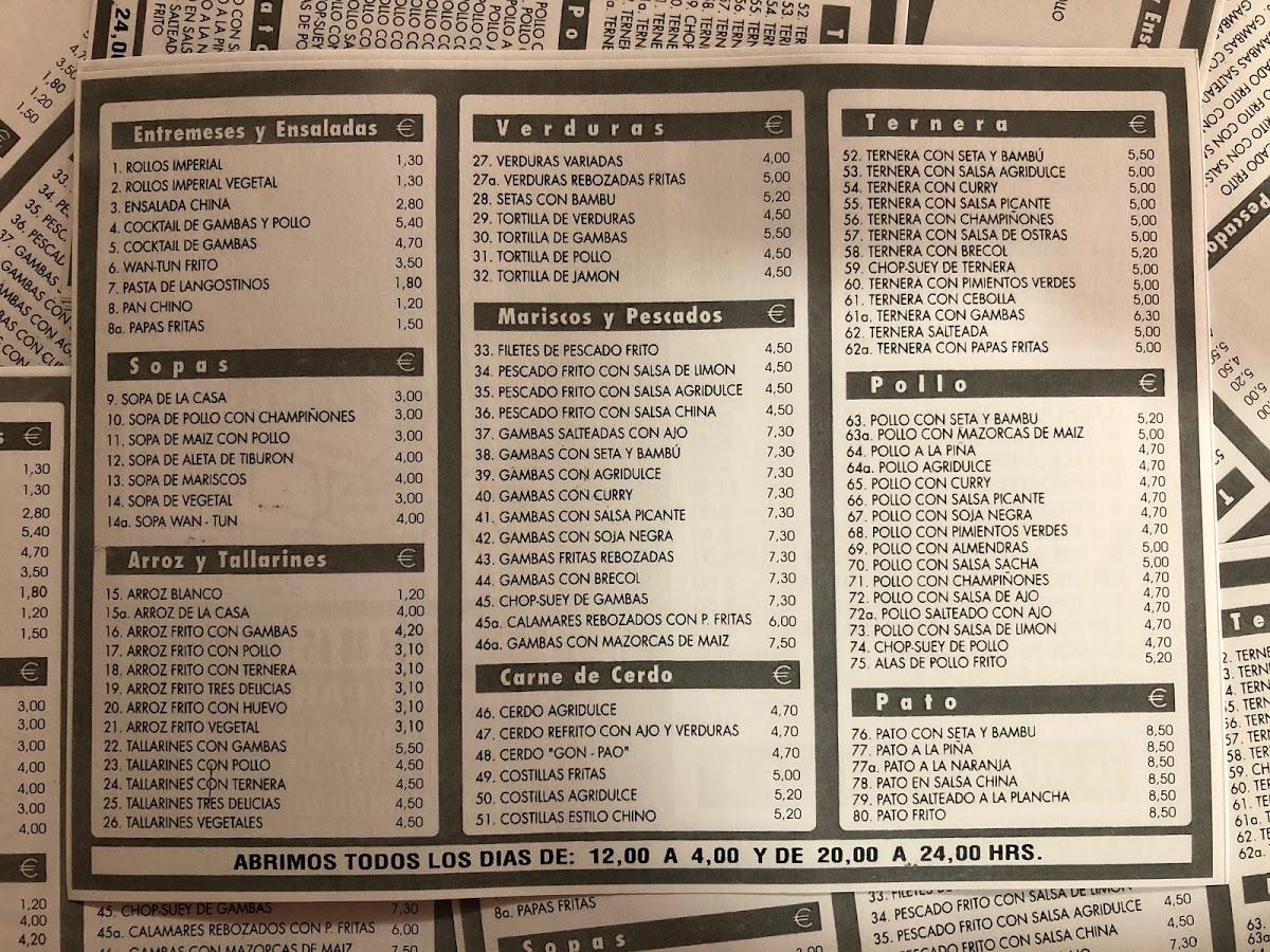 Carta de Restaurante El Castillo (bajada de los taxis), Gáldar