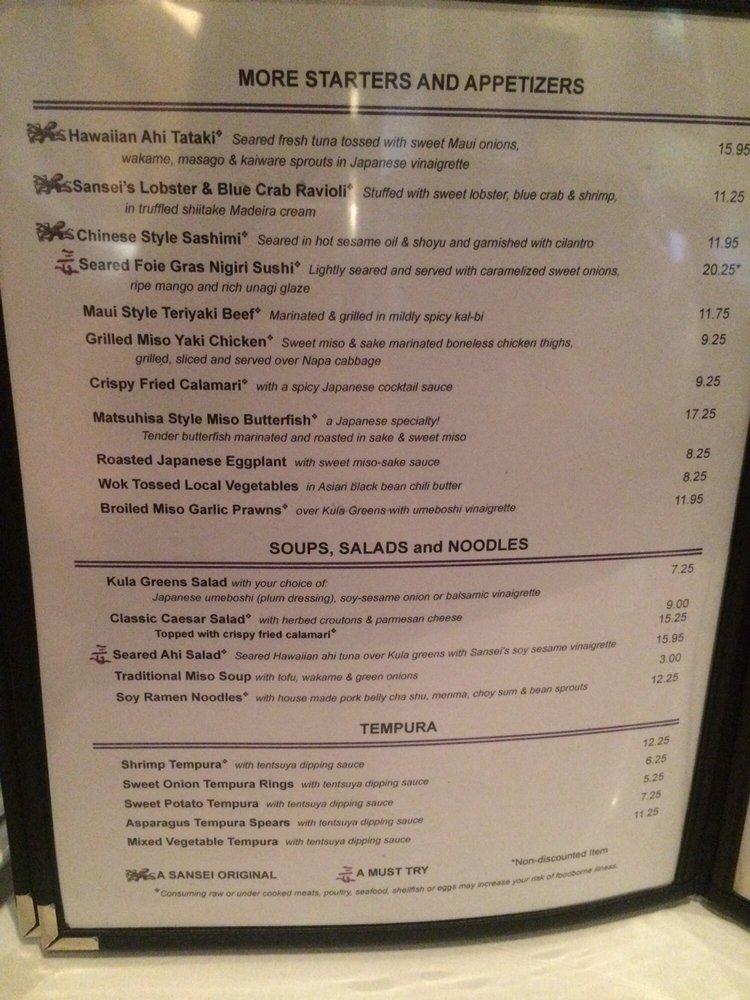 Menu at Sansei Seafood Restaurant & Sushi Bar, Kapalua