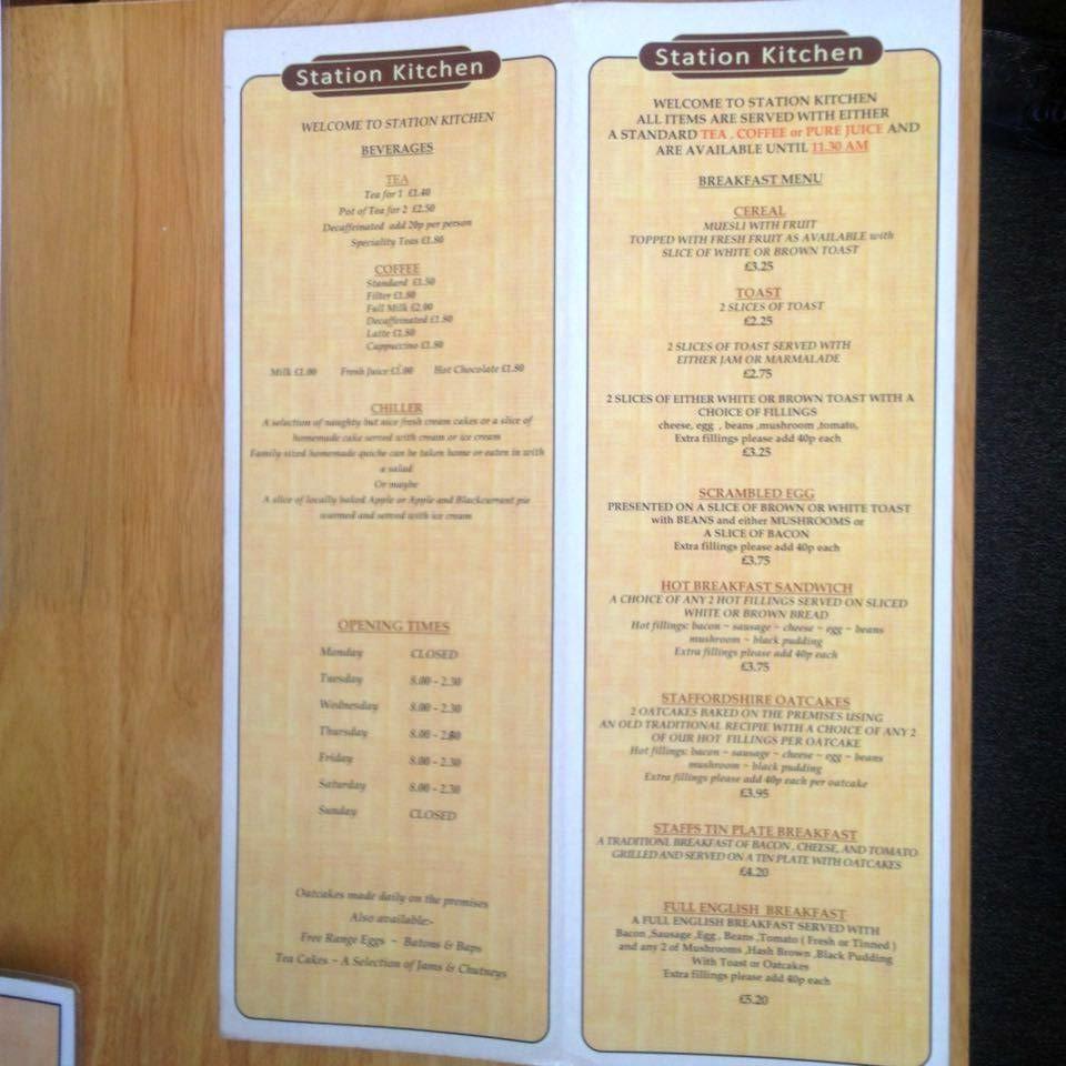 Menu at The Railway Tearoom cafe, Stoke-on-Trent