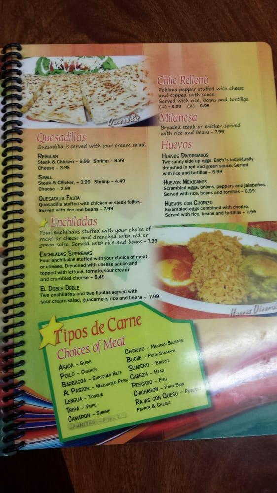 Menu at Taqueria Durango restaurant, Overland