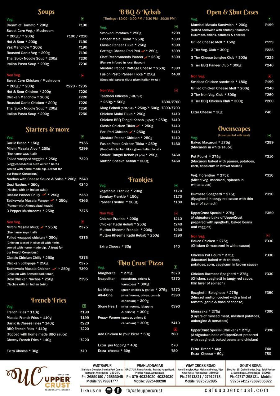 Menu at Upper Crust, Ahmedabad, Shop No. 16-17