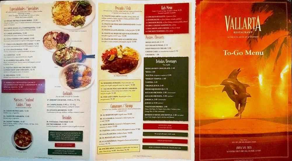 Menu at Vallarta Restaurant, Fillmore