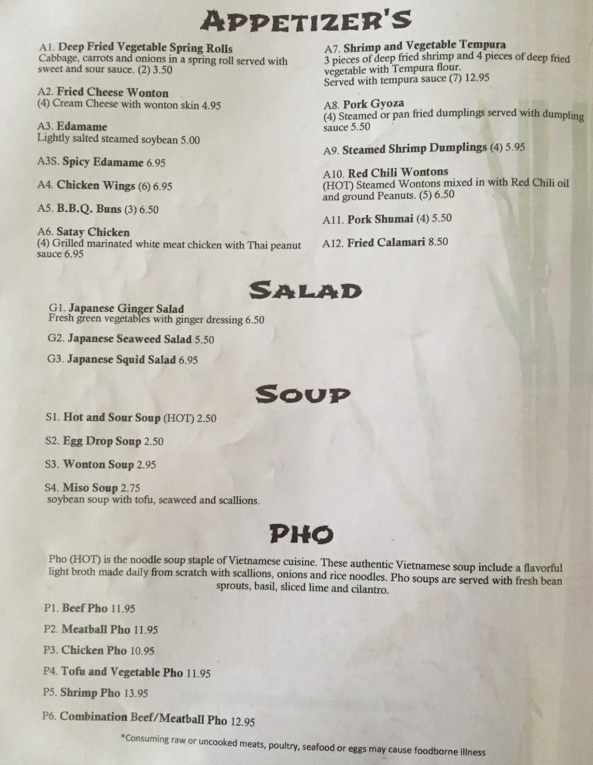 Menu at Asian Fusion restaurant, Fairplay, US Hwy 285
