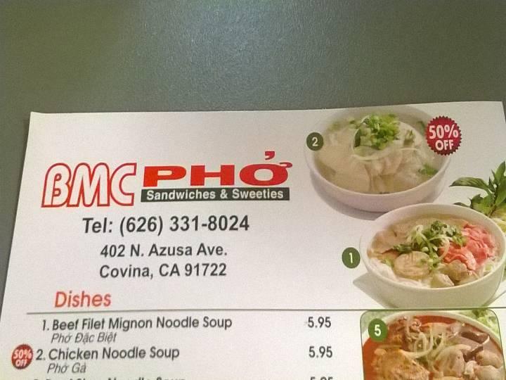 Menu at BMC Pho restaurant, Covina, 402 N Azusa Ave