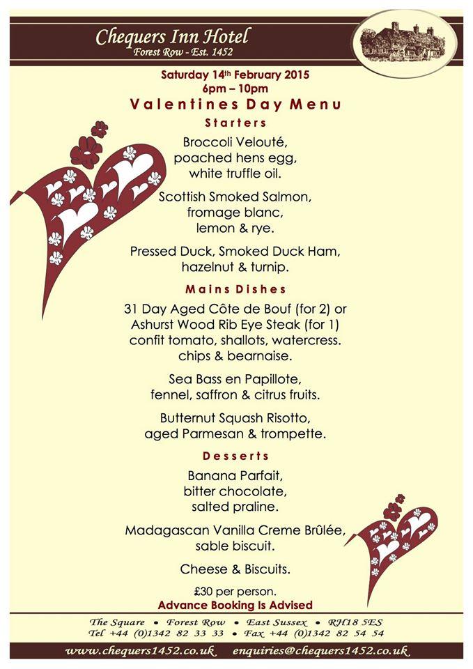 Menu at Chequers Inn Hotel pub & bar, Forest Row
