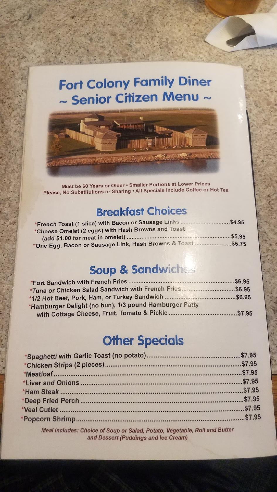 Menu at Fort Colony Restaurant, Fort Madison, Avenue O