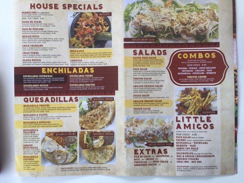 Menu at Los Toritos restaurant, Syracuse