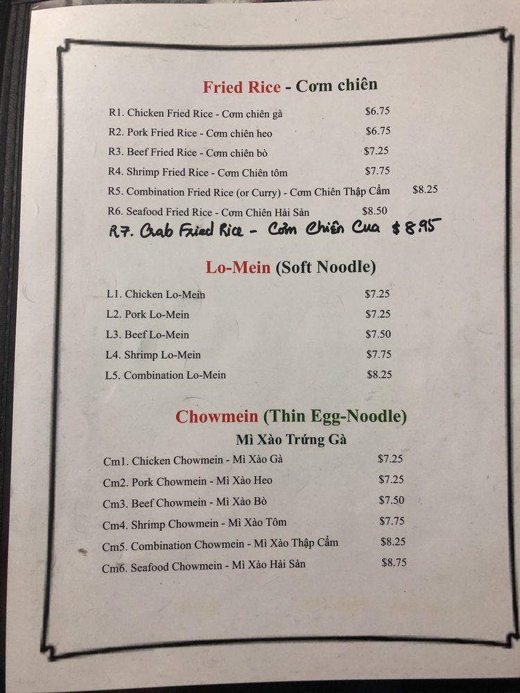 Menu at Pho Ong 8 restaurant, Wichita, E Harry St
